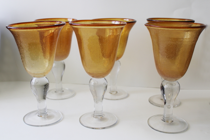 Big Chunky Amber Clear Glass Wine Glasses Or Water Goblets Artland Bubble Glass
